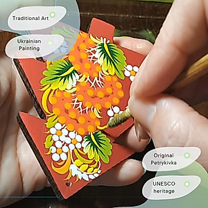 Hand-Painted Christmas Decorations Horse - Star - Tree - 3 Pcs. Set Wooden Painted on Both Sides 9,5 x 9 x 0,5 cm Handmade Christmas Ornaments Folk Art Ukrainian Traditional Petrykivka Craftsmanship