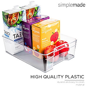 Clear Refrigerator Organizer Bins - 2 Pack Large Sized (8.25" x 12.5") Clear Bins for Fridge with Liners, Containers for Fridge and Freezer, Multipurpose Storage for Kitchen, Office, Bathroom (Grey)