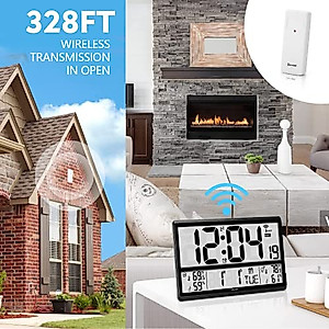 Atomic Clock DOVEET-Digital Wall Clock Never Needs Setting/ Easy to Read/Easy Set Up/Indoor Outdoor Temperature-Wireless Outdoor Sensor Battery Powered(4.5" Numbers)