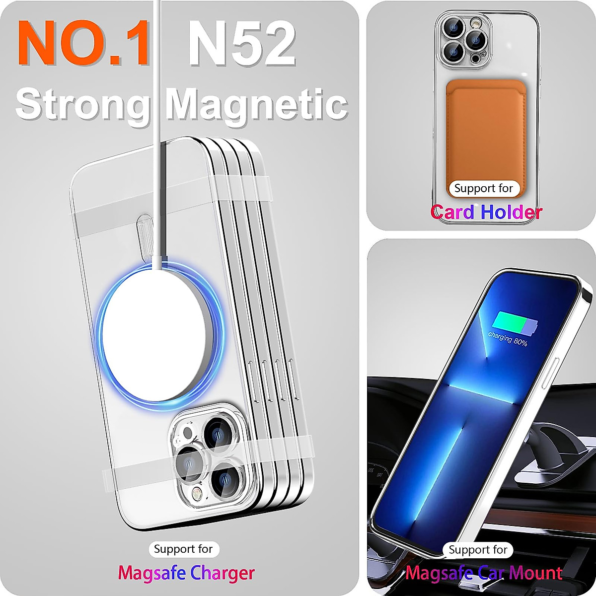 XSINOLI for iPhone 13 Pro Phone Case Magsafe, Magnetic Clear Case with Screen Protector and Camera Cover, Transparent Electroplated Case for Women/Girl/Men (Silver)