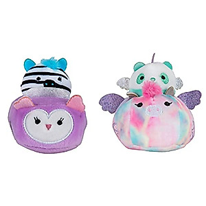 Squishville by Squishmallows Felicia in Carriage & Zeke in Car, Two 2” Soft Mini-Squishmallow Pandacorn and Zebra Plush, Plush Carriage and Car Vehicles, Irresistibly Soft Colorful Plush