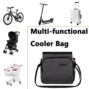 riemot Insulated Cup Holder Universal Organizer With Straps - Fits Roll on Luggages Scooters Strollers Shopping Carts Travel Accessories Cooler Bag Grey 900 ml