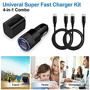 Type C Charger Fast Charging Block for Samsung Galaxy A14,A13 5G,A54,S23,A03s,S21 FE,A53 5G,S22 Ultra,Z Fold 4,S20 FE,20W PD 3.0 USB C Wall Charger 38W Car Adapter+2 PCS Android 6ft USB C-to-C Cable