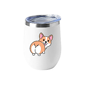 Yipaidel Corgi Butt Tribal 12 OZ Wine Tumbler with Lid Stemless Double Wall Vacuum Travel Mugs stainless steel Coffee Cup for Cold Hot Drinks Wine Coffee Cocktails Beer