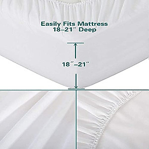 Bedecor Queen Fitted Sheet Only,21 inch Extra Deep Pocket White Bottom Bed Sheet, Soft Breathable,Stay in Place,for Pillow Top Mattress Thick Mattress