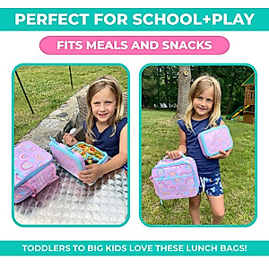 Bento Lunch Box with Thermos for Kids Set, Insulated Lunch Bag with Ice Pack, Stainless Steel Food Jar for Hot Soup, Boxes with 4 Compartments, Purple Rainbow