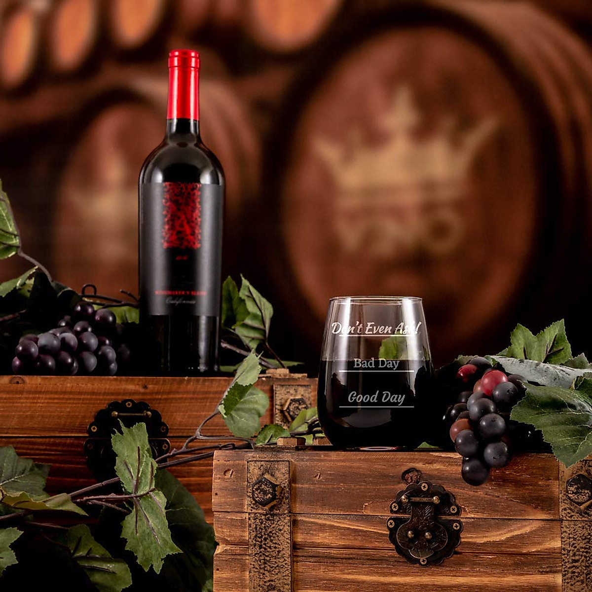 IT'S A SKIN Don’t Even Ask Bad Day Good Day |Stemless Wine Glass 17oz for red and white wine - Mothers Day, Grandmothers, grandma Incl free wine/food pairing card