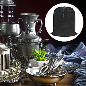 QWORK 6-Pack Large Black Anti-Tarnish Storage Bags - 24x32 inches Soft Flannel Cloth Pouches for Silverware, Jewelry Protection - Rust, Corrosion, Dust Prevention with Adjustable Drawstring