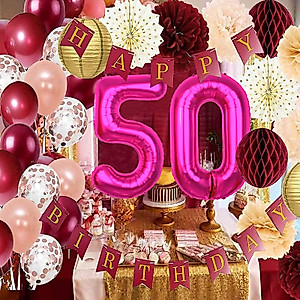 GINZU 40 Inch Hot Pink 50 Number Balloons Giant Jumbo Huge 50 Foil Mylar Helium Number Digital Balloons Dark Pink 50th Birthday Balloons 50th Anniversary Events Party Decorations Photo Shoot Supplies
