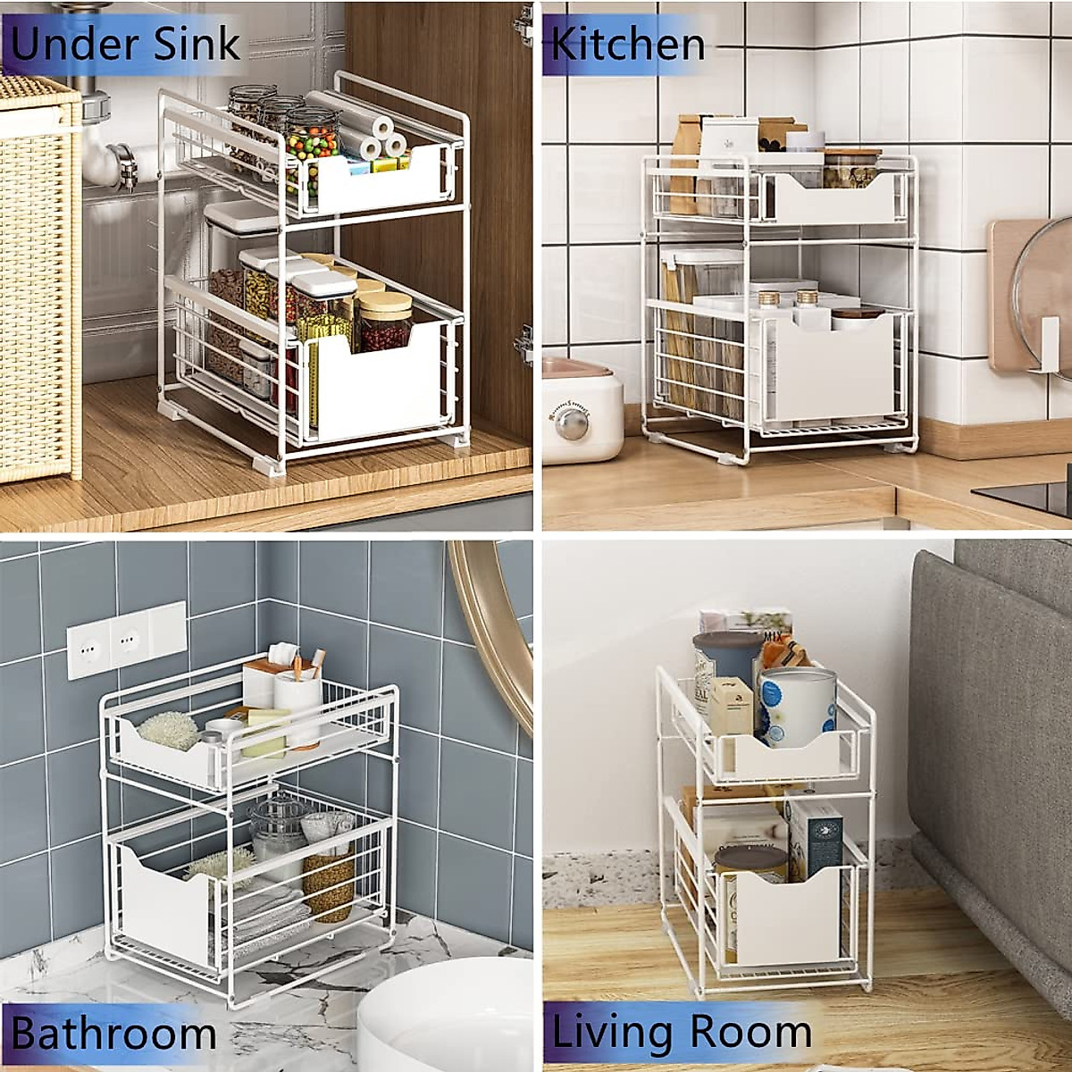 2 Pack - Simple Gear Heavy Duty 2-Tier Under Sink Cabinet Organizers with Sliding Storage Drawer, Pull Out Cabinets Organizer Shelf for Kitchen Bathroom Cabinet or Pantry (Black-2 Pack)