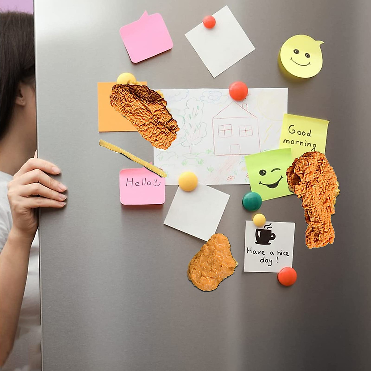 Cute Refrigerator Magnets Funny Magnets for Fridge, Simulation Fried Chicken Refrigerator Magnet for Whiteboards Home Kitchen Office Decoration