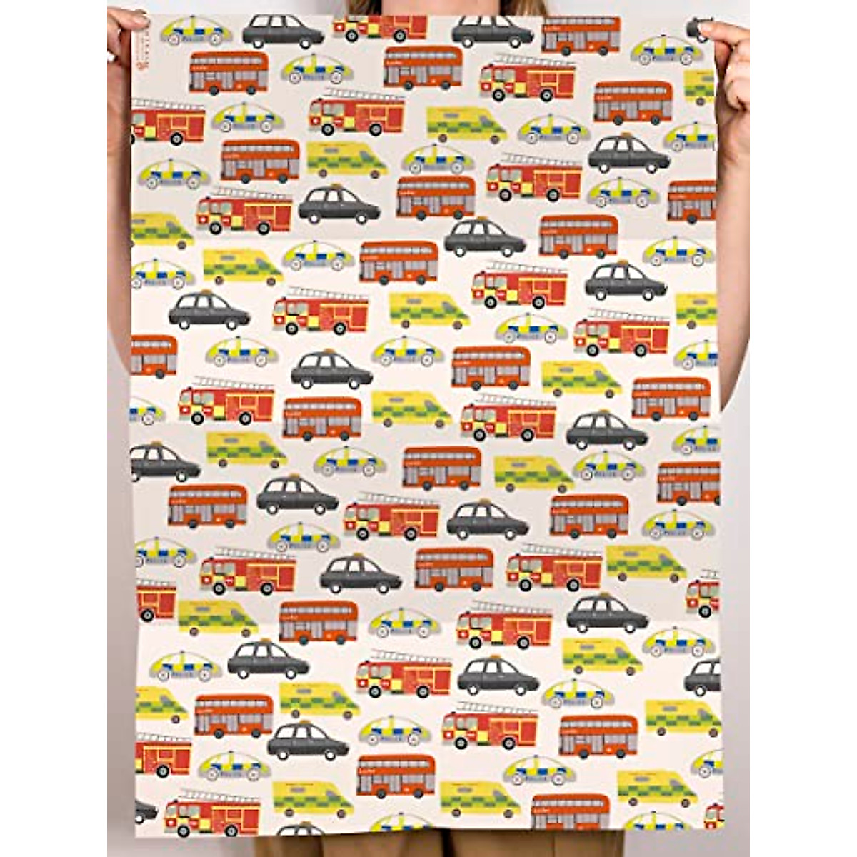 CENTRAL 23 Vehicles Wrapping Paper - Boy Birthday Wrapping Paper - 6 Sheets Gift Wrap - Firetruck - Taxi Cab - Bus - Comes With Fun Stickers - Recyclable