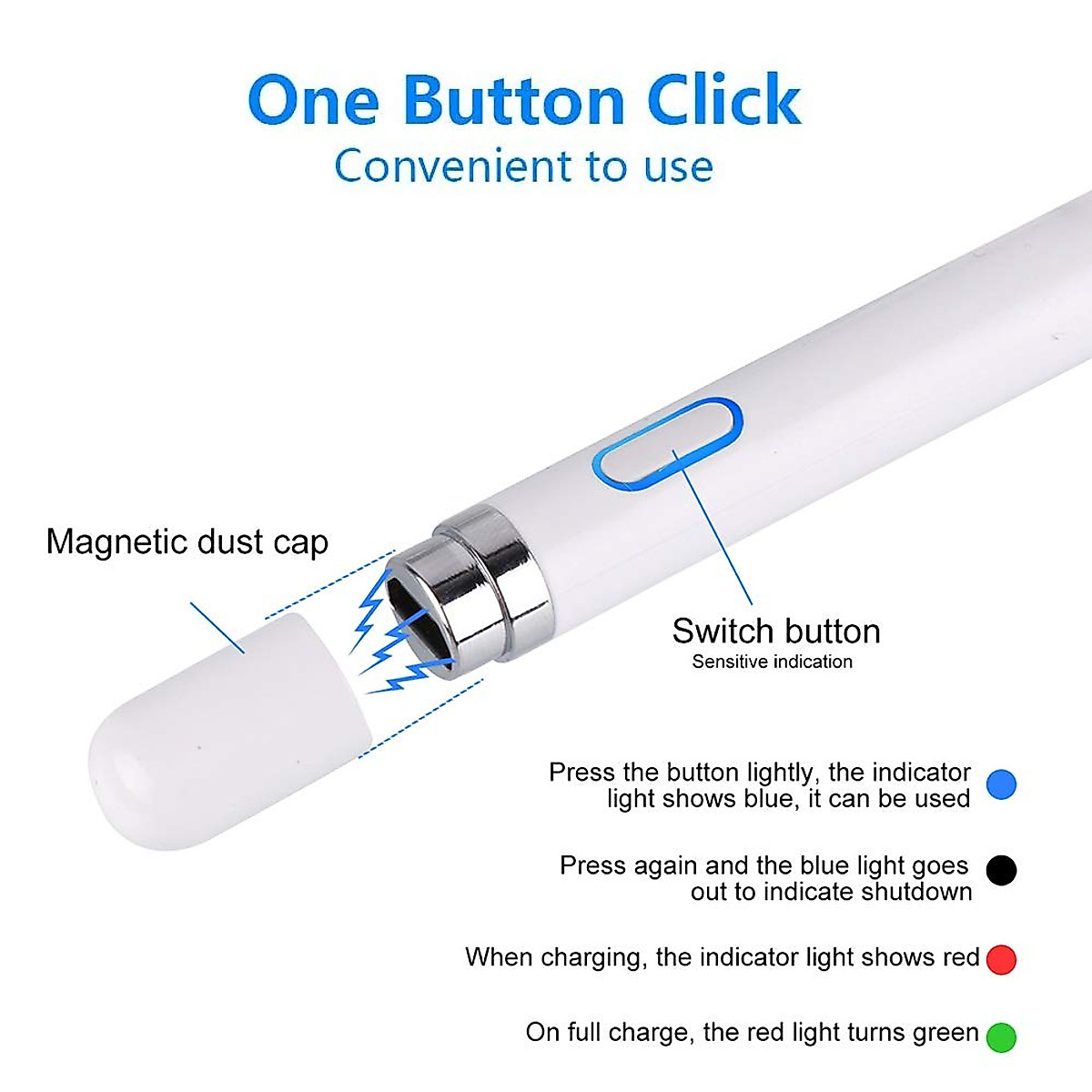 Stylus Pens for Touch Screens,Active Stylus Compatible with Apple,Magnetism Cover Cap, Universal for iPhone/iPad Pro/Mini/Air/Android and Other Touch Screens (White)