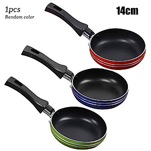 12cm/14cm/16cm Mini Frying Pan, Non-Stick Stainless Steel Frypan Pot Saucepan For Kitchen Cookware, Random color(14cm)