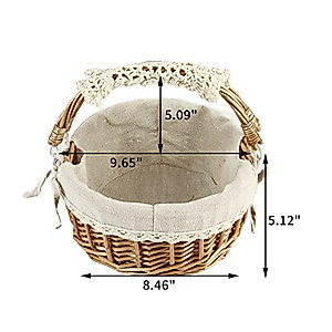 Wicker Basket with Handles, Woven Willow Storage Basket for Picnic,Decoration,Gift,Wedding (Beige Lace)