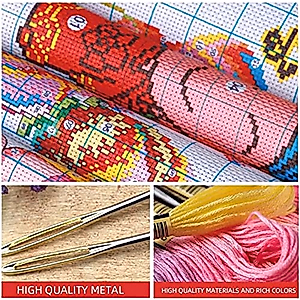 cat Stretch Boho Cross Stitch Kits- Counted Cross Stitch Pack Stamped Cross-Stitch Needlepoint Counted Kits Beginners,Embroidery Kit Arts and Crafts for Home Decor/8x12 inch