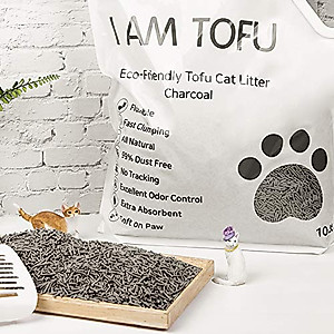 I AM TOFU - Tofu Cat Litter, Natural Flushable Extra Clumping Pellet Litter (10 lb Bag, Charcoal)