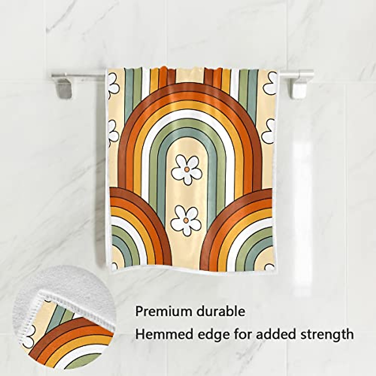 HUSSRITY Rainbow Bridge and Flower Towels Super Soft Hand Towel Highly Absorbent Washcloths Quick Dry Bath Towel 30x15 Inch Durable Lightweight