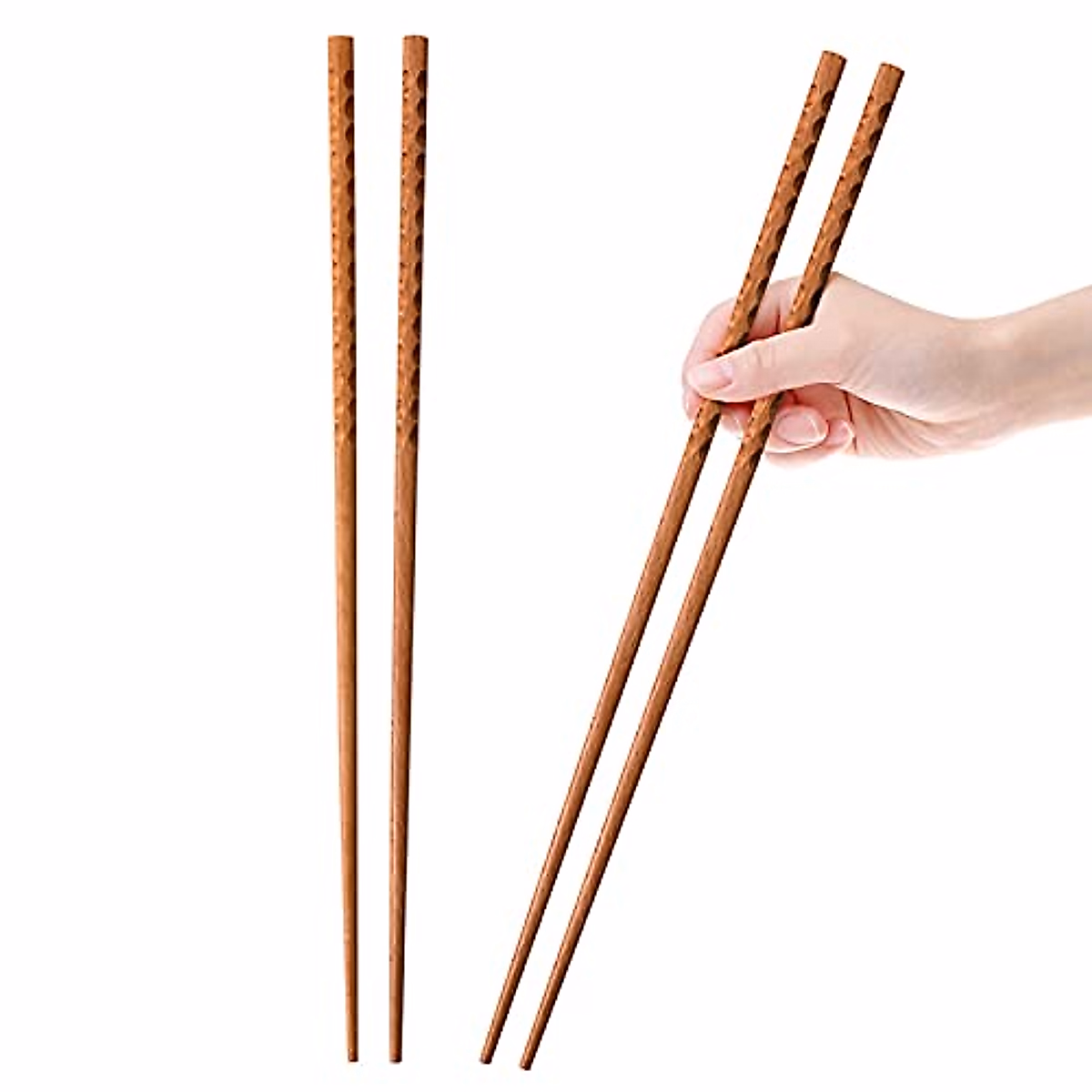 16.5 Inches Cooking Chopsticks, 2 Pairs Wooden Long Chop Sticks Reusable for Noodles Frying Hotpot, Japanese Extra Long Anti-Slip Chopsticks