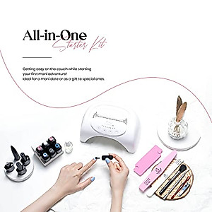 Beetles Gel Nail Polish Kit with 48W U V Nail Lamp Starter Kit 6 pcs Blue White Nude Pink Glitter Gel Polish Set Base Gel Top Coat DIY Pink Decorations Manicure Gifts for Women