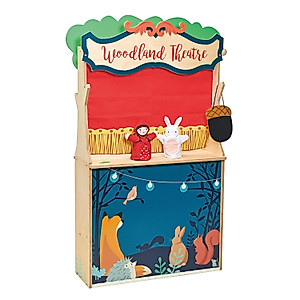 Tender Leaf Toys Woodland Store and Puppet Theater – 2 Sided Reversible Grocery Stand and Hand Puppeteer Stage - Social, Creative, and Imaginative Development – Expressive Role Play – Ages 3 Years +