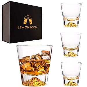 LEMONSODA Whiskey Glasses Set of 4 - Crystal Clear Gold Heavy Base Bourbon Glasses- Old Fashioned Whisky Tumbler 4-Pack - Great Gift Set | SC2027