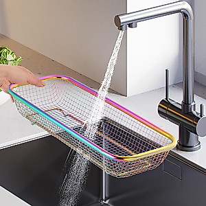 BYEGOU Silverware Drawer Organizer, Rainbow Mesh Kitchen Drawer Organizers, Iridescent Stackable Storage Basket Metal Utensil Holder for Flatware, 12.5"x5"x2.5", Pack of 2