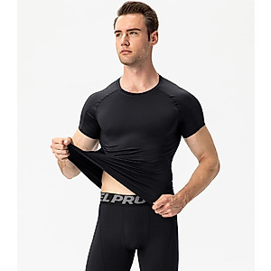 Black Compression Shirts Men Short Sleeve Workout Gym T-Shirt Running Tops Cool Dry Sports Base Layer Undershirts