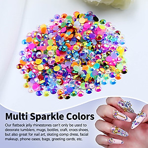 Briskbloom 3000PCS Resin Flatback Rhinestone, 2mm 3mm 4mm 5mm 6mm Hot Pink AB Flatback Jelly Resin Rhinestones for Tumblers, Mugs, Bottles, Craft Decoration, Loose Bling Glitter Gem Stone, Rose AB