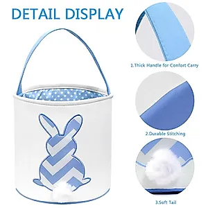AOUTACC 3 Pack Easter Bunny Baskets, Easter Egg Hunt Bunny Bags Little Baskets with Fluffy Tail Canvas Cotton Rabbit Handbag Bucket Tote Bag for Kids Girls (Style 3,Pink + Green + Blue)
