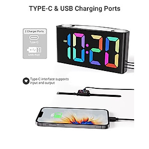 Vibrating Alarm Clock with Bed Shaker : 10 Dynamic Display RGB Clock, 8 Night Light, Brightness Dimmable Loud Alarm Clock for Heavy Sleepers Adults/Kids/Teens