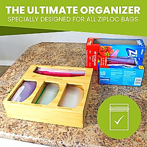 Top Boleng Bamboo Plastic Ziplock Bag Organizer Storage for a Kitchen Drawer and Kitchen Organization, Compatible With Most Ziplock Sandwich and Snack Variety Bags