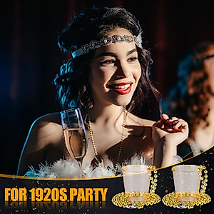 Misdary 12 Pcs Shot Glass on Beaded Necklace Gold Clear Shot Cups Disposable Plastic Shot Cups for Birthday Wedding Festival Parade Party Favor Groom Bride Supplies