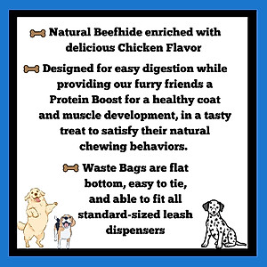 AccessiPets Dog Chews Bundles for All Sized Dogs, Highly Digestable 7 inch Rawhide 80% Protein Rich Braids Bundle with 1 Dog Waste Roll (Chicken, 8 Count)
