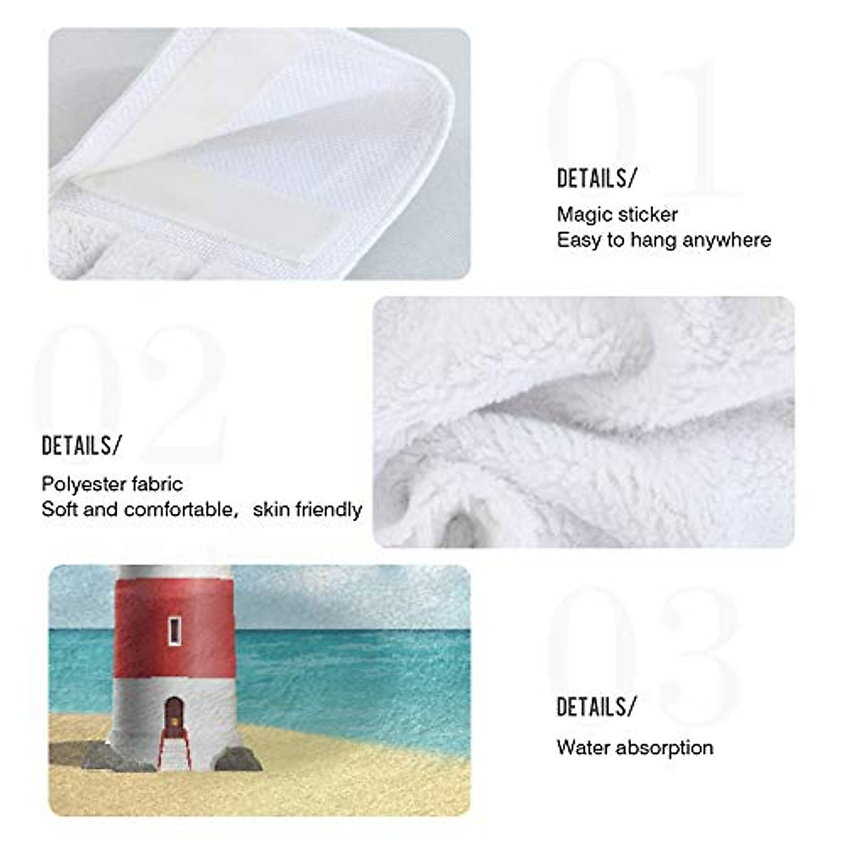 JUNZAN Lighthouse Kitchen Hand Towel 2PCS Super Soft Absorbent Deco Hanging Tie Towels WashCloth for Bathroom,Mudroom,Laundry Room,Farmhouse,Beach