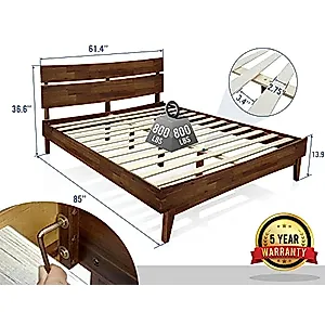 Acacia Aurora 14 Inch Wood Platform Bed, Bed Frame with Headboard, Queen Size Frame, Chocolate