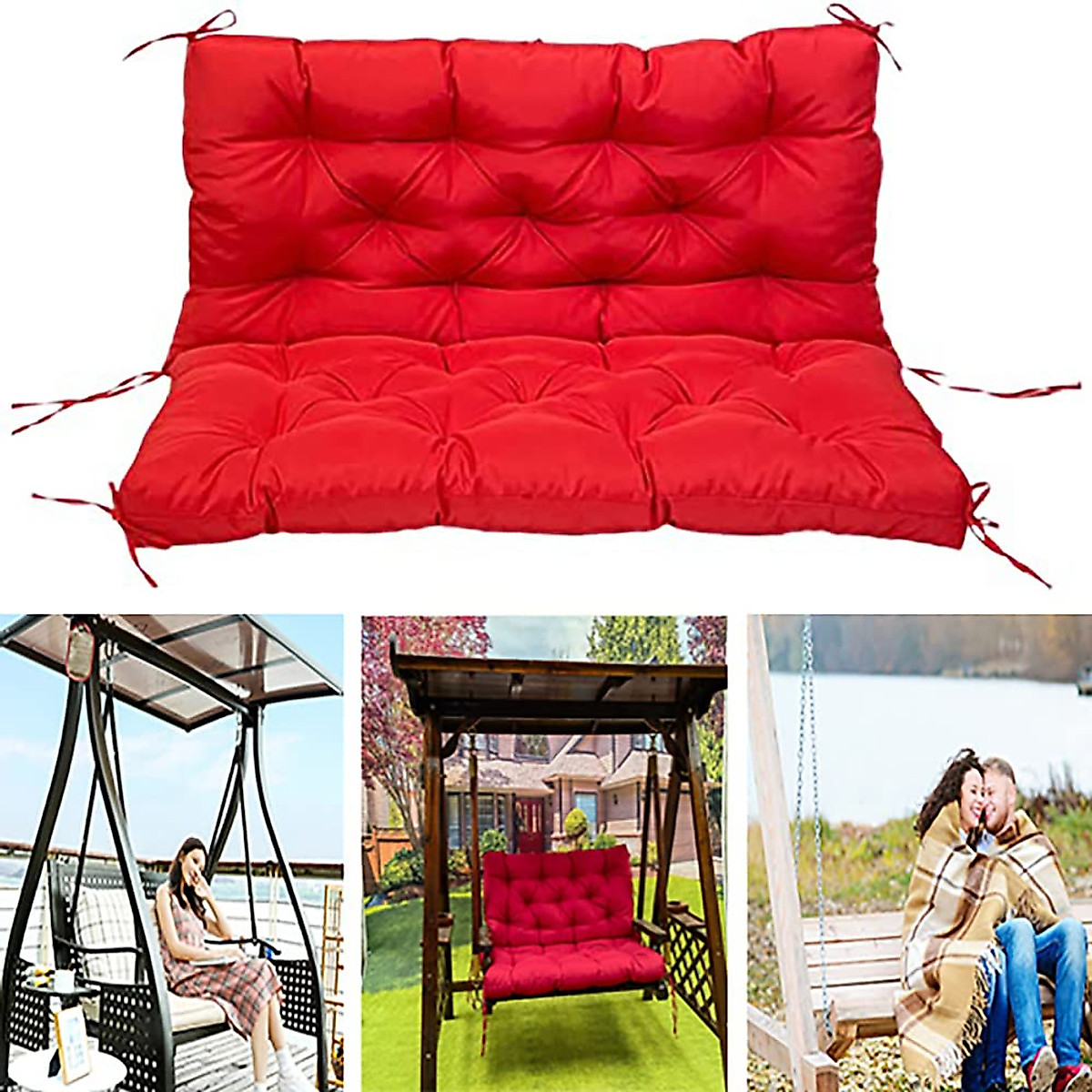 LFNOONE Bench Cushions Swing Replacement Seat Pad,2-3 Seater Waterproof Overstuffed Cushion,Thicken 5''Outdoor Loveseat with Ties,for Porch Garden Furniture Patio Lounger/blue 60x40''