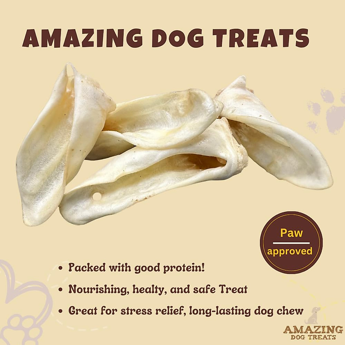 Amazing Dog Treats - Lamb Ears (15 Pcs/Pack) - Natural Dog Chews -Rawhide Alternative - Premium Choice Cut Lamb Ear Dog Bones - Excellent Dog and Puppy Chews - Grain Free Treats for Dog