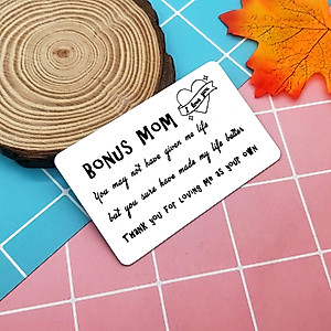 Bonus Mom Engraved Metal Wallet Card Insert for Stepmom Gift Stepmom Birthday Card Gifts,Bonus Mom Gift,Mother of Bride Groom Gift,Bonus Mom,Stepmother,Stepmom,Mother-in-law Christmas Mothers Day Gift