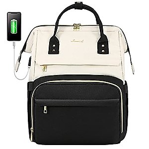 LOVEVOOK Laptop Backpack for Women Fashion Business Computer Backpacks Travel Bags Purse Student Bookbag Teacher Doctor Nurse Work Backpack with USB Port, Fits 17-Inch Laptop Beige-Black