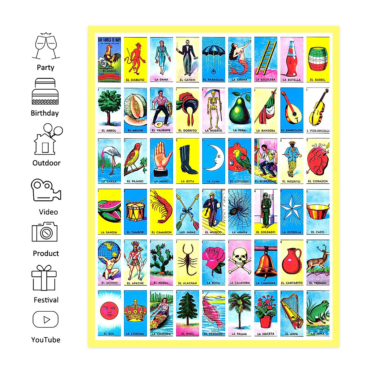 QYIMLI 5 x 7ft Loteria Cards Backdrop Mexico Party Theme Decorations Mexican Bingo Party Supplies Photography Banner