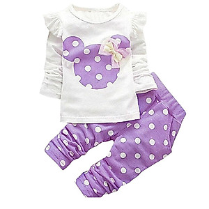 MH-Lucky Baby Girl Clothes Infant Outfits Set 2 Pieces Long Sleeved Tops + Pants (12-18 Months, Purple)