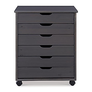 Linon Callie Multipurpose Six Drawer Dresser Wide Wood Rolling File Cabinet Storage Cart with Casters in Gray