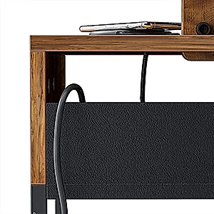 CubiCubi Side Table with Storage Compartment, Small End Table, Rustic File Cabinet, Cable Management, Nightstand Living Room Bedroom, Fir Brown