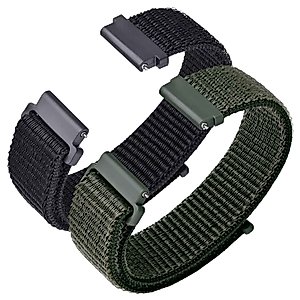 ANNEFIT Nylon Sport Loop Watch Bands 22mm, 2 Packs Quick Release Adjustable Strap for Men Women (Black and Army Green)