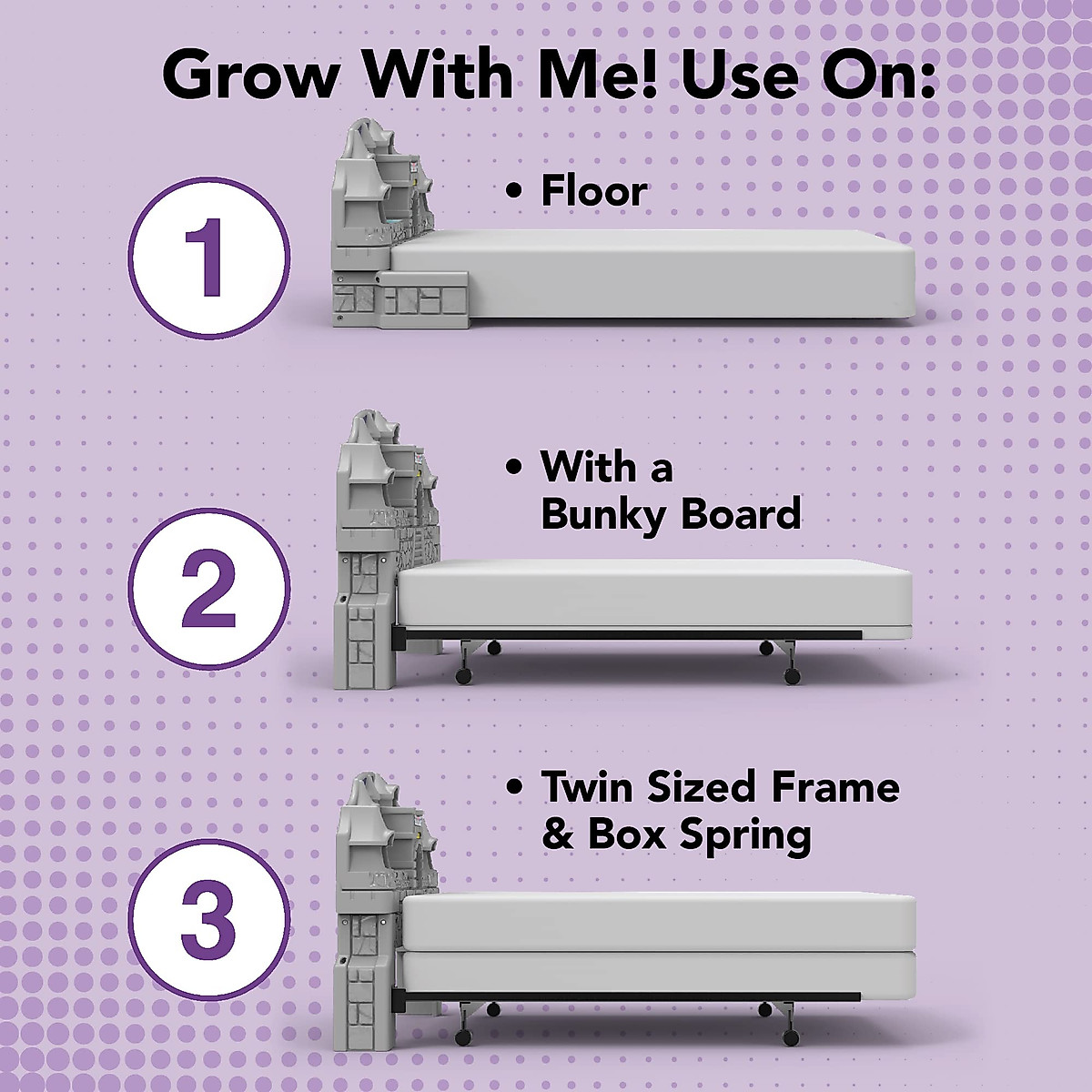 Simplay3 Imagination Castle Headboard, Twin Size Plastic Castle Bed headboard for Toddlers, Kids and Girls with Princess Toy Play Storage Area, Gray & Pink, Made in USA