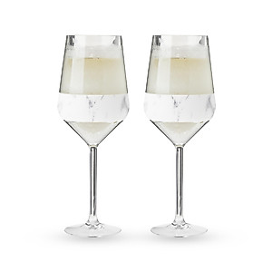 Host Wine Freeze Double-Walled Stemmed Wine Glasses Freezer Cooling Cups with Active Cooling Gel and Insulated Silicone Grip, 6.5 Oz Plastic Tumblers, Marble, Set of 2