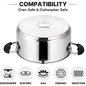 QStar 5.01 qt Stainless Steel Aluminum Nonstick Stock Pot with Glass Lid and Stay Cool Handle