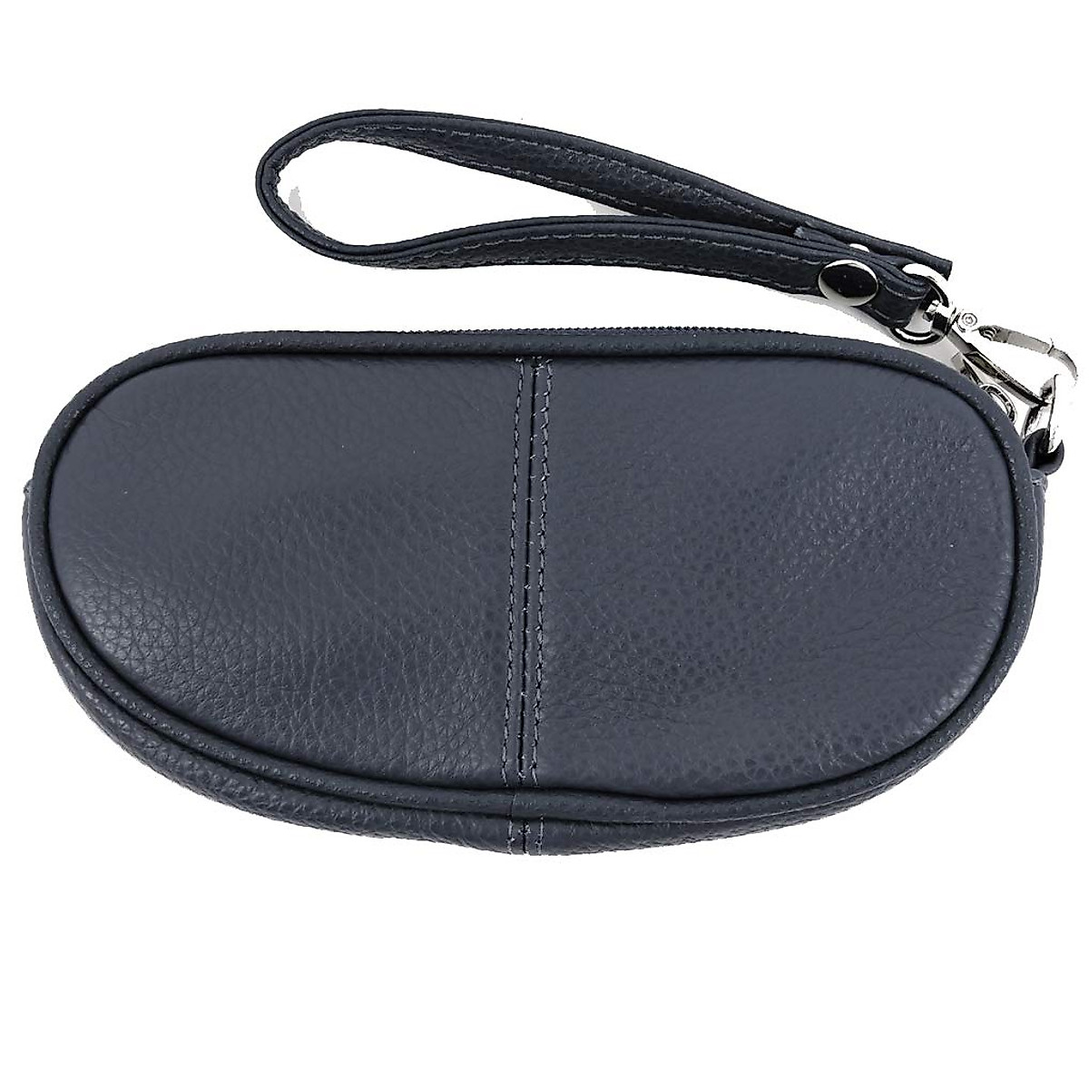 SILVERFEVER Leather Eyeglass Glasses Case with Wristlet Handle, Padded (Navy)