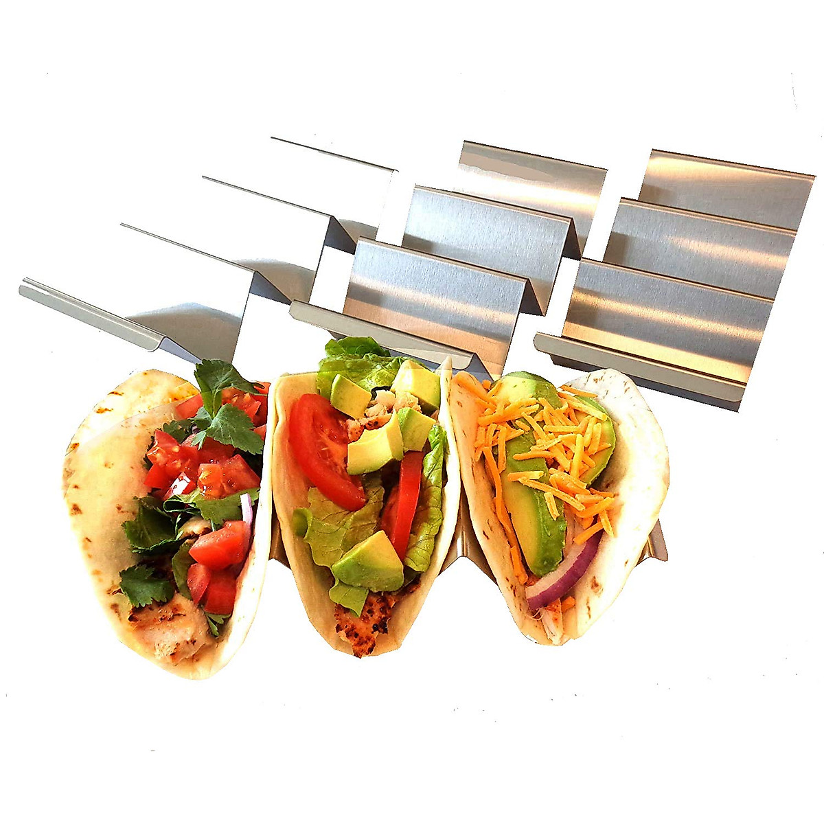 OH Ovation Home 6 Pack Stainless Steel Taco Holders with Handles - Holds 3 Tacos Each (6)